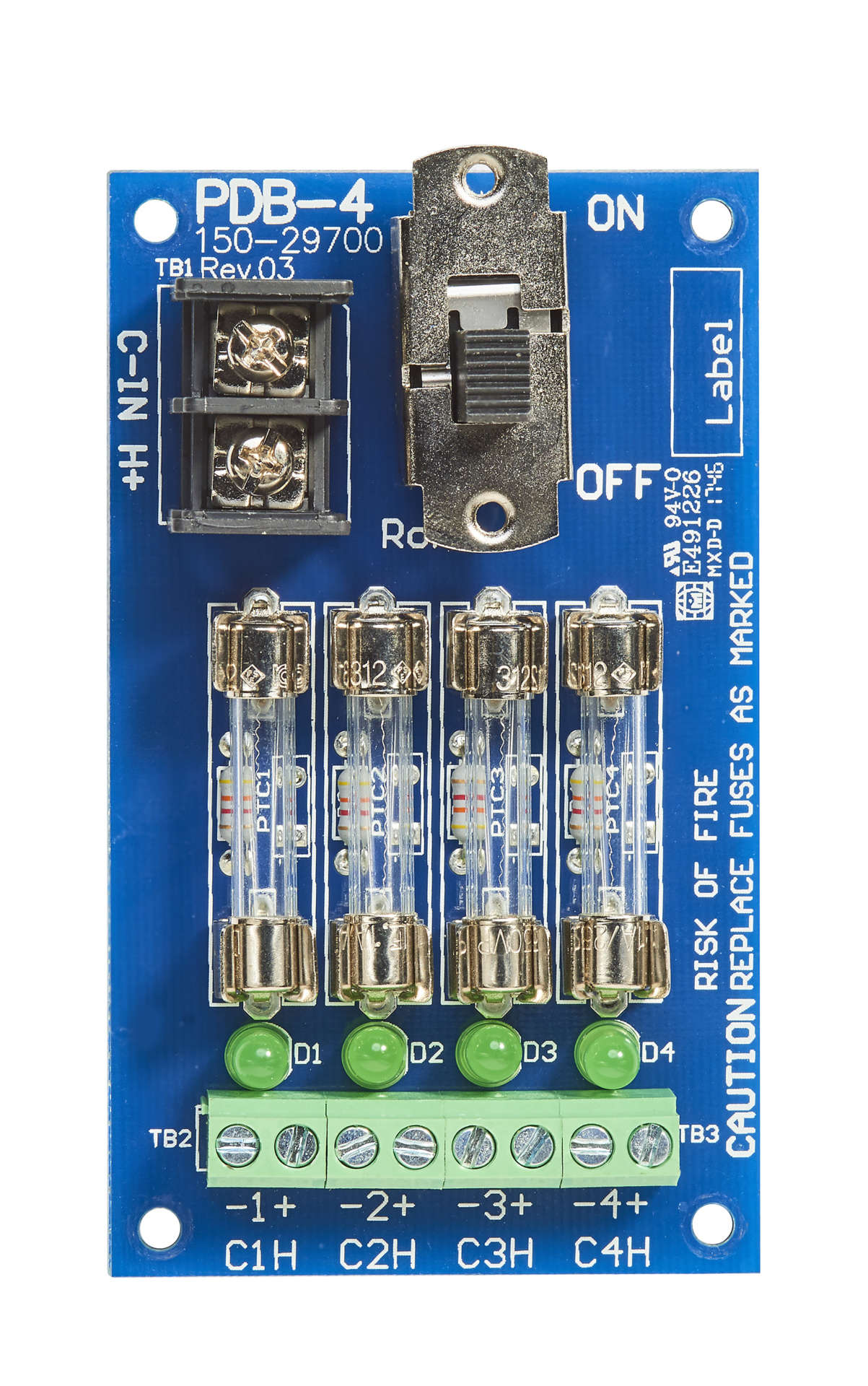 Securitron PDB-4F2 Power Distribution Board. 4 Glass Fuse - ACCESS HARDWARE